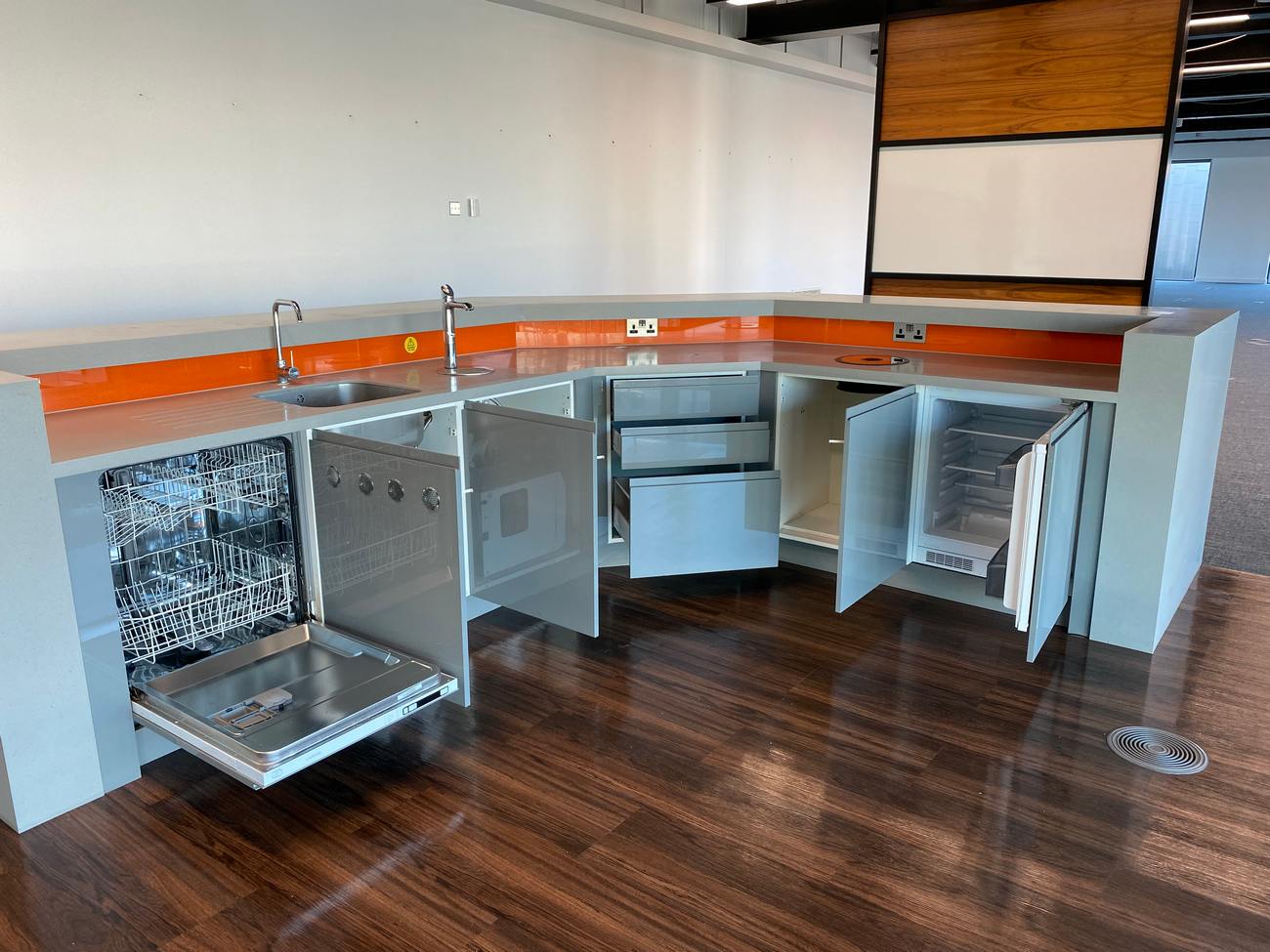 Grey High Gloss Handleless Utility - Office Kitchen Island - 3831989 ...
