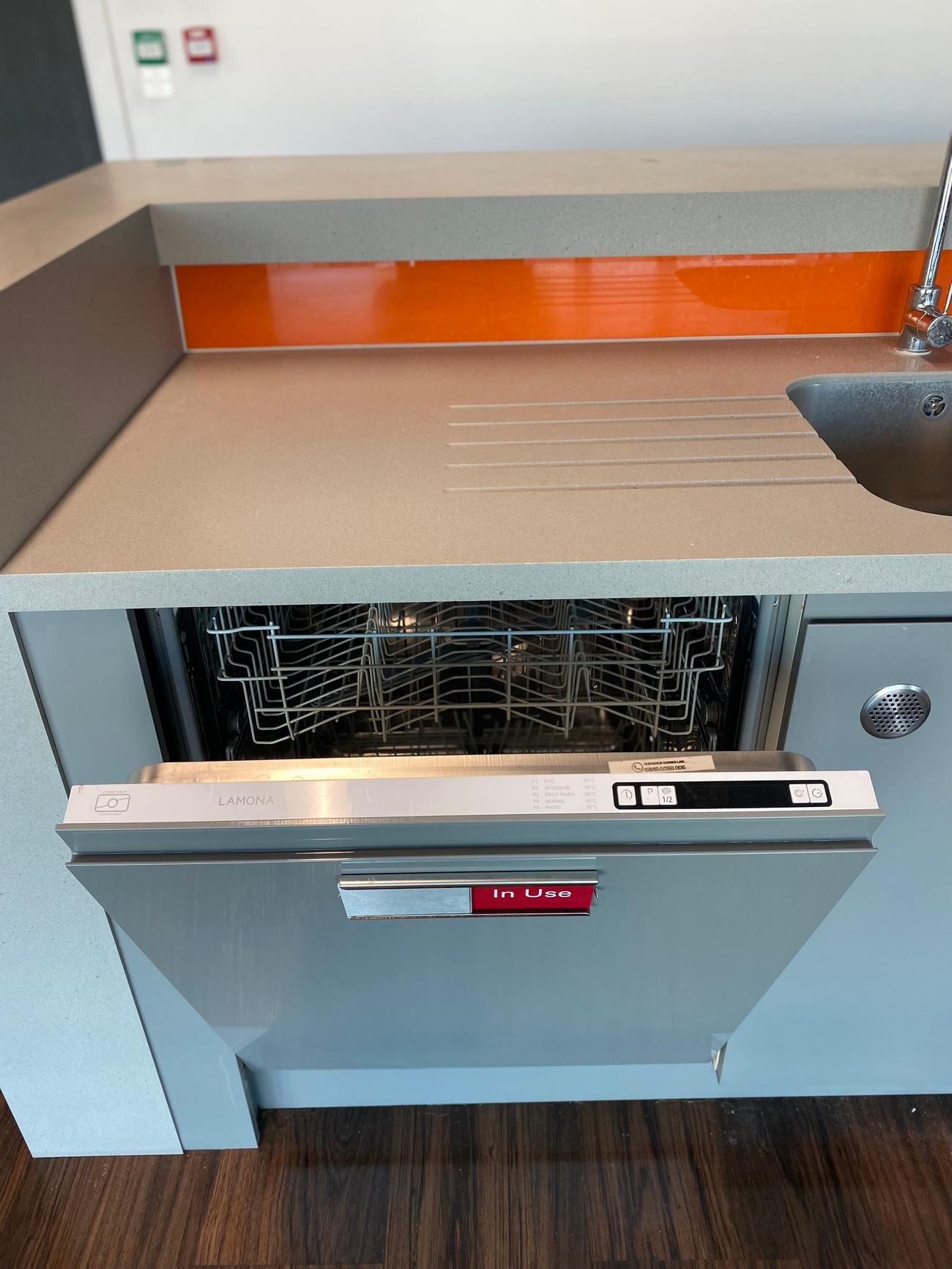 Grey High Gloss Handleless Utility - Office Kitchen Island - 3831989 ...