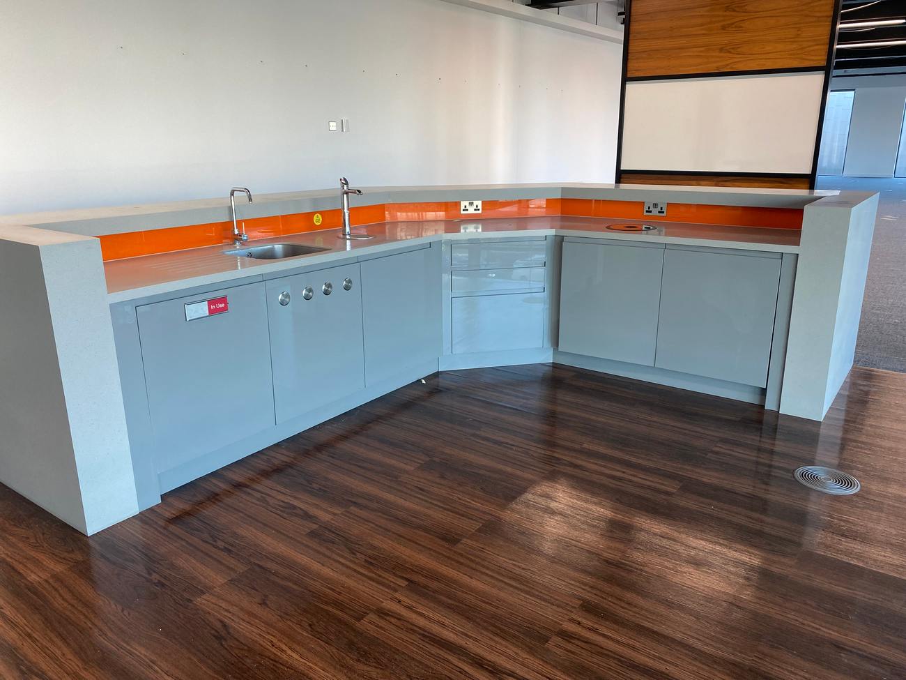 Grey High Gloss Handleless Utility - Office Kitchen Island - 3831989 ...