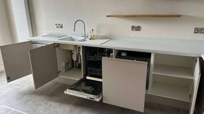 Howdens Mushroom Handless Modern Kitchen & Appliances - 3832070 | Used ...