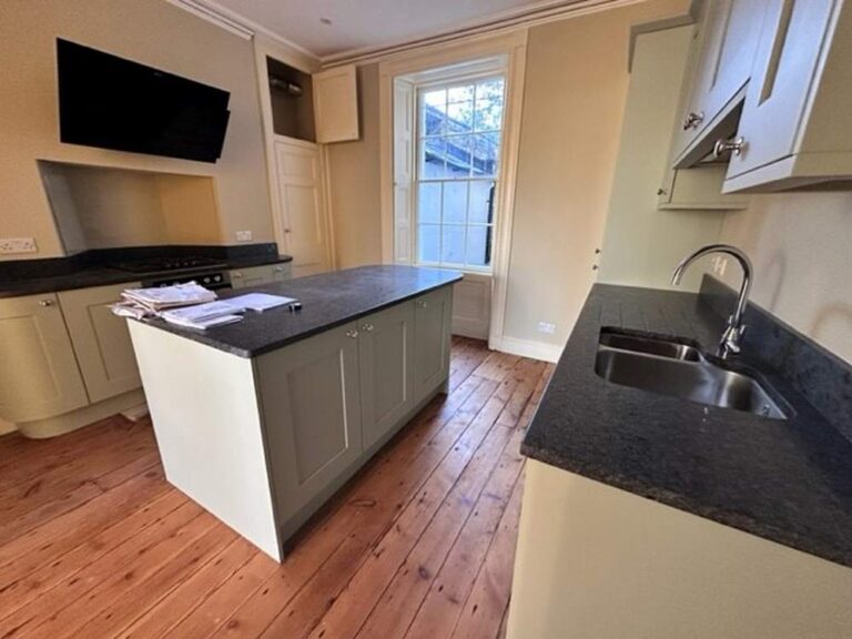 Sage Green Shaker Kitchen & Island Granite Worktops - 3832542 | Used ...