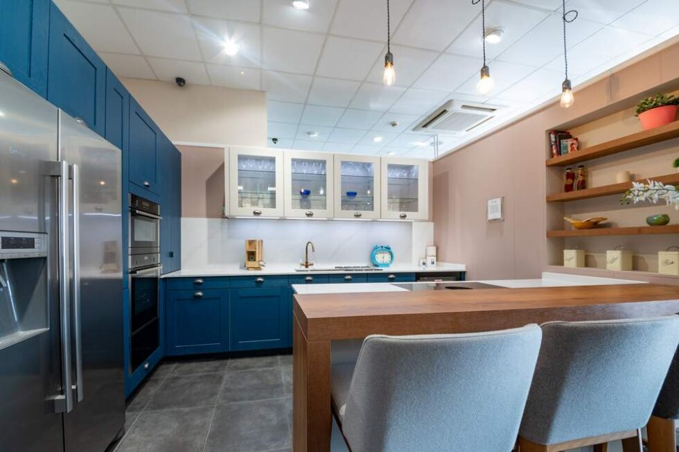 Ex Display Schmidt Nebraska Moody Blue Shaker Kitchen and Island ...