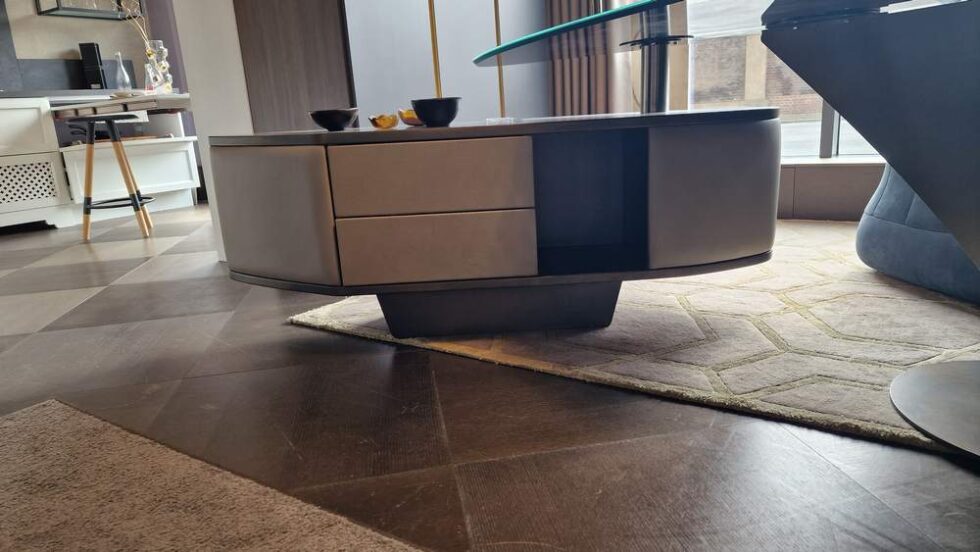 Ex Display Luxury Home Office Desk Black Lacquered Wood & Bronze Glass ...