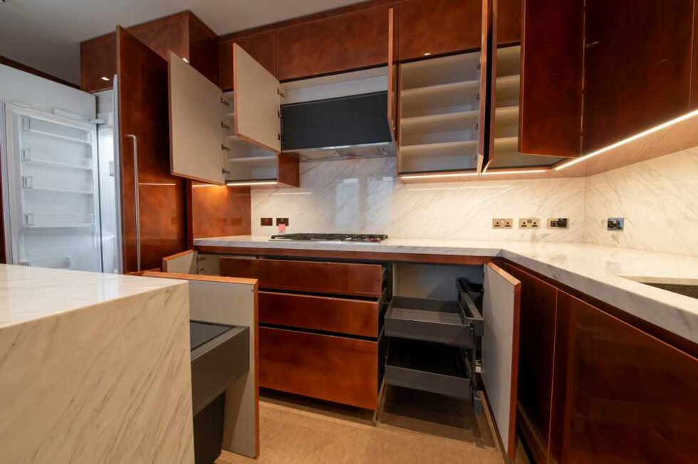 Unused Luxury Bespoke Copper Gloss effect Handleless Kitchen & Island ...