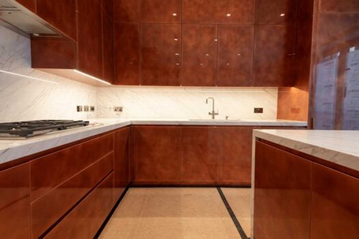 Unused Luxury Bespoke Copper Gloss effect Handleless Kitchen & Island ...