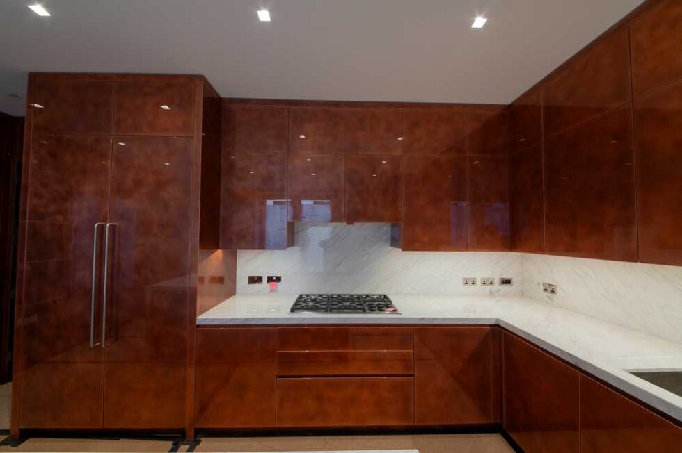 Unused Luxury Bespoke Copper Gloss effect Handleless Kitchen & Island ...
