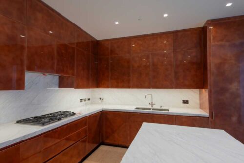 Unused Luxury Bespoke Copper Gloss effect Handleless Kitchen & Island ...