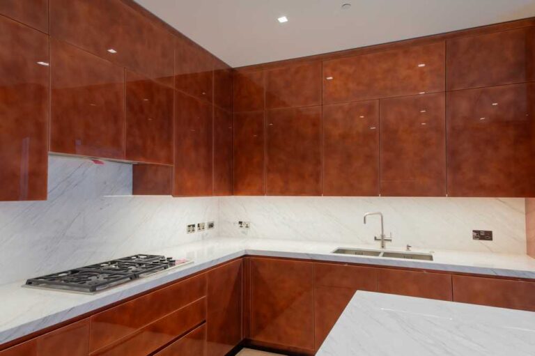 Unused Luxury Bespoke Copper Gloss effect Handleless Kitchen & Island ...