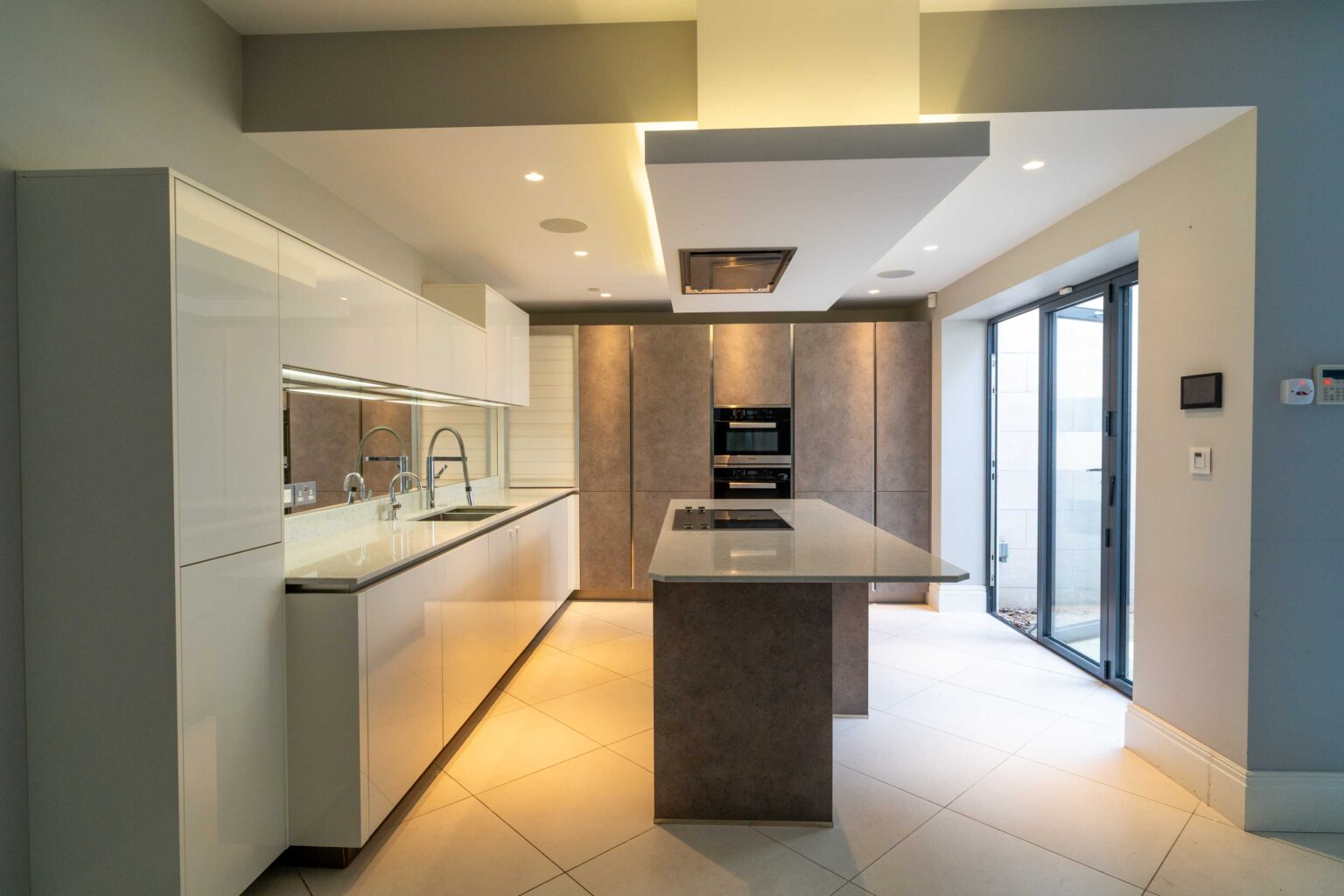Modern Concrete Effect & White Chrome Channel Handle Kitchen & Island ...