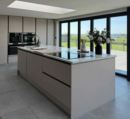 Young Modern Slab Wren Cashmere Kitchen inc Large Matching Island ...