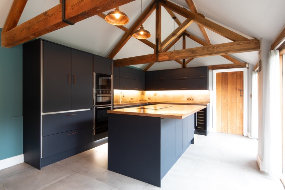 Blue Modern Slab Copper Handled Kitchen with Matching Island - 3833222 ...
