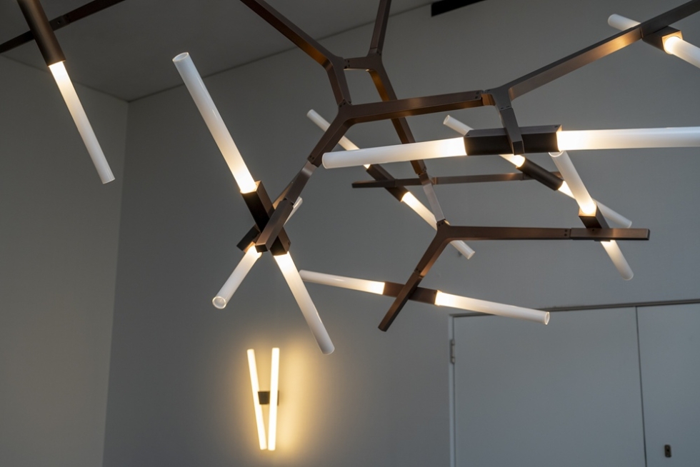 Luxury Brushed Brass Tubular Chandelier & Wall Lights - SE227 | Used ...