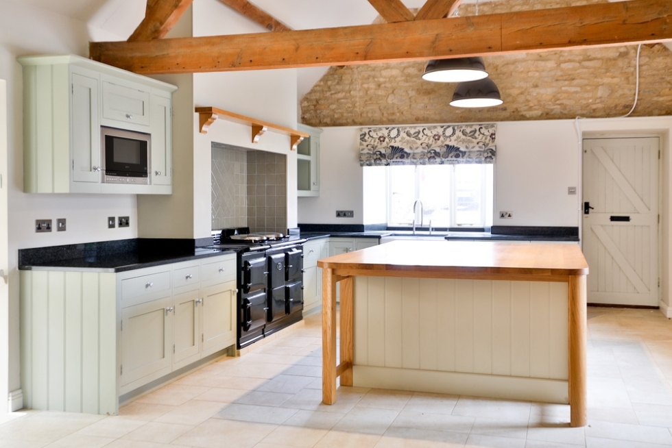 Bespoke Pale Green Dovetail Joint Shaker Kitchen with Large Island ...