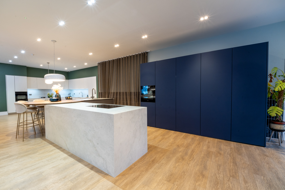 Ex Display Poggenpohl Atlantic Blue Pocket Door Kitchen with Double ...