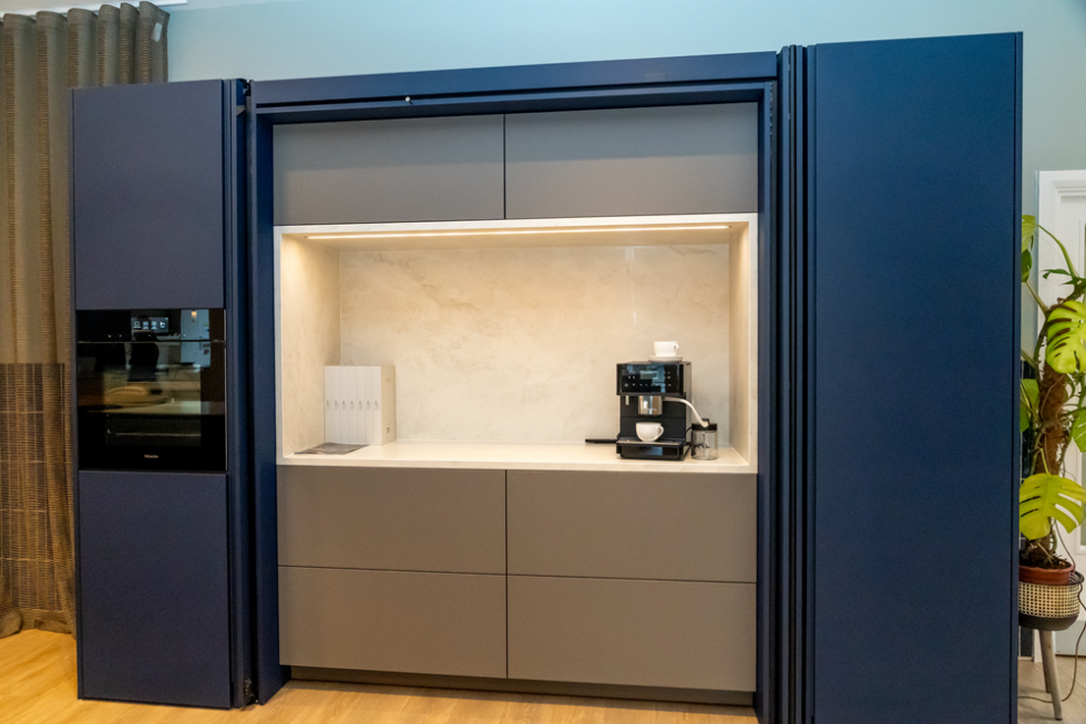 Ex Display Poggenpohl Atlantic Blue Pocket Door Kitchen with Double ...